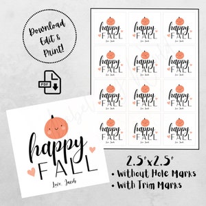 Happy Fall Printable Gift Tags | Personalized Fall/thanksgiving ...
