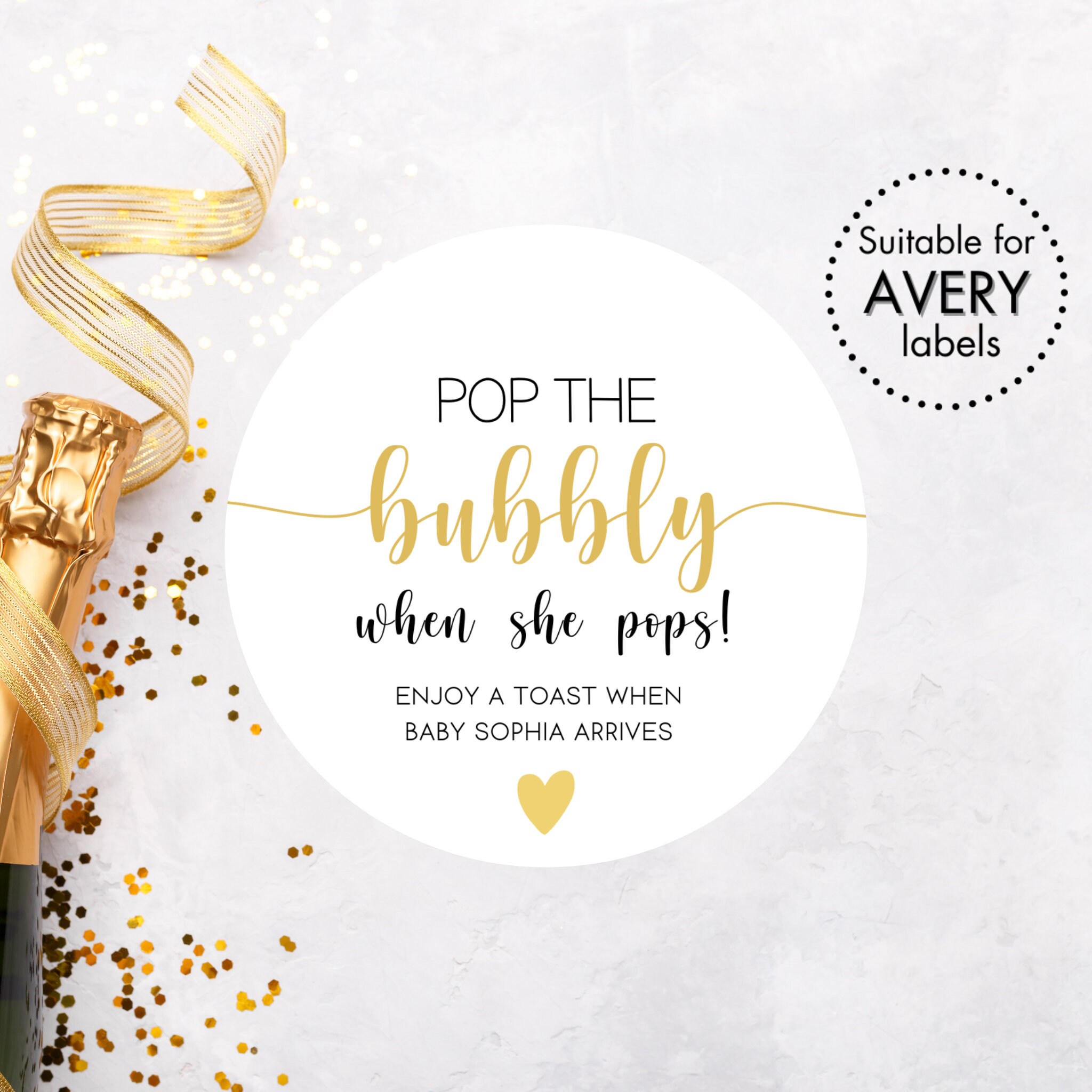 Pop the Bubbly When She Pops Sticker Custom Name Baby Shower Labels ...