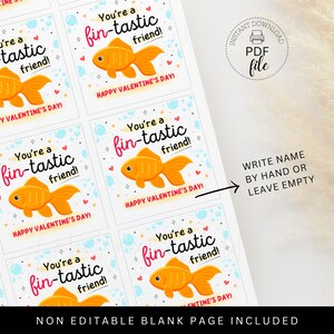 Printable Valentine Goldfish Gift Tag, You're a Fin-tastic Friend 2.5 ...