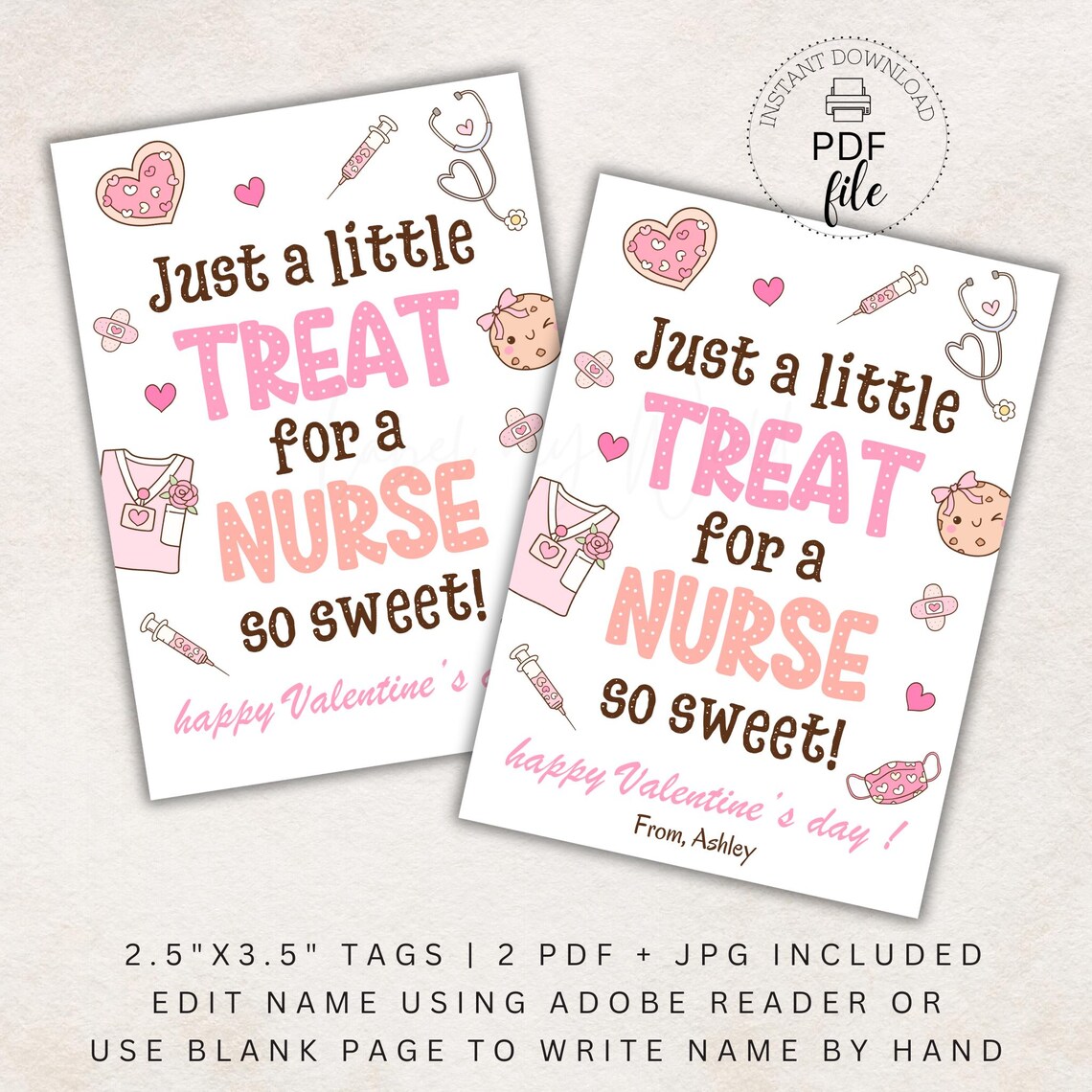 Printable Valentine Nurses Appreciation Treat Tag, Personalized Just a ...