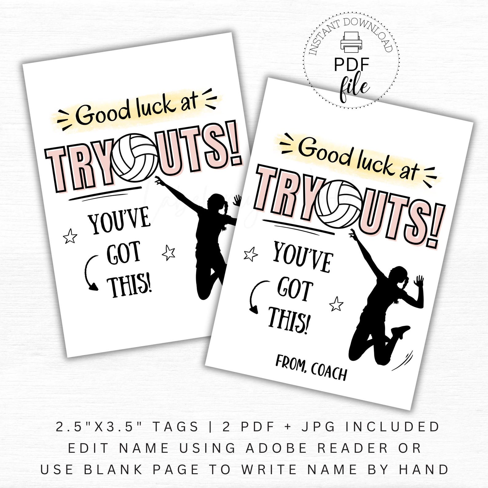 Volleyball Good Luck at Tryouts Printable Gift Tag, Personalized You've ...