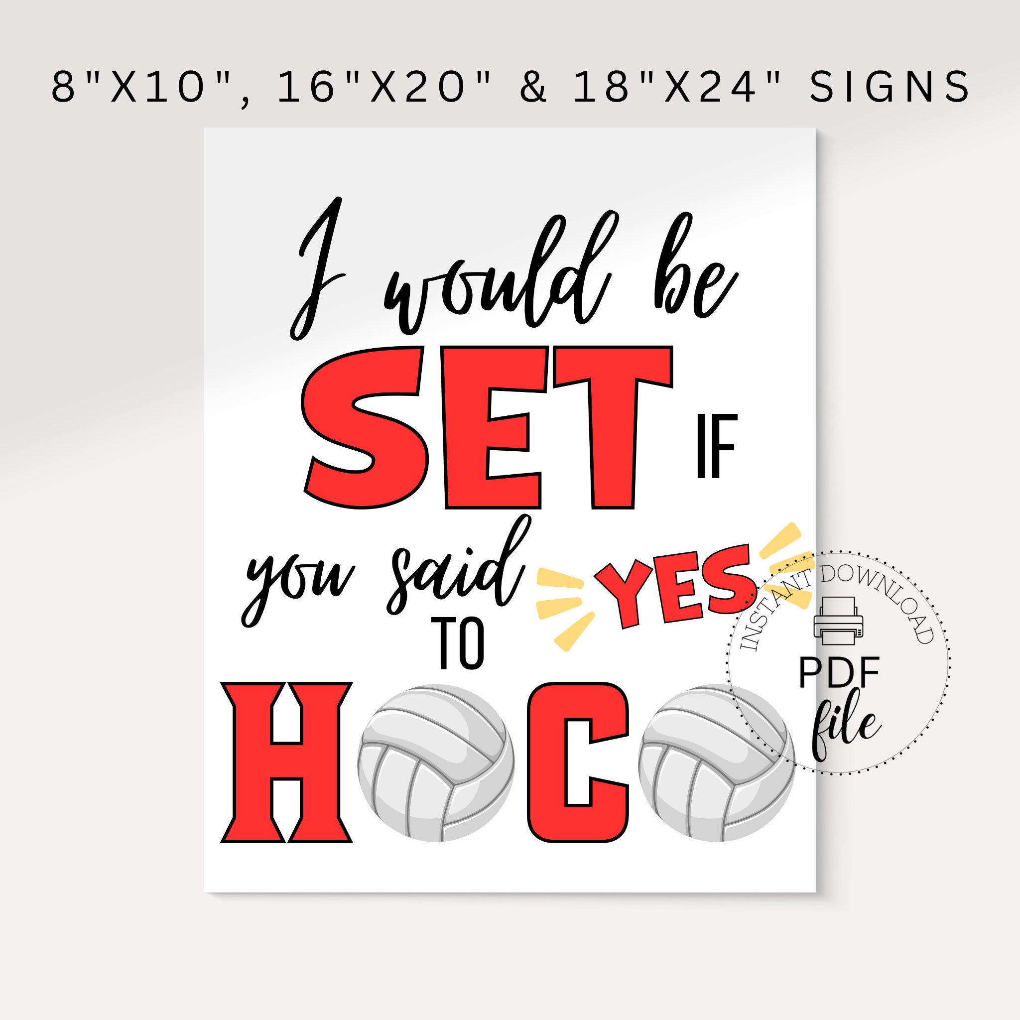 Printable Volleyball HOCO Proposal Sign I Would Be Set If You Said Yes ...