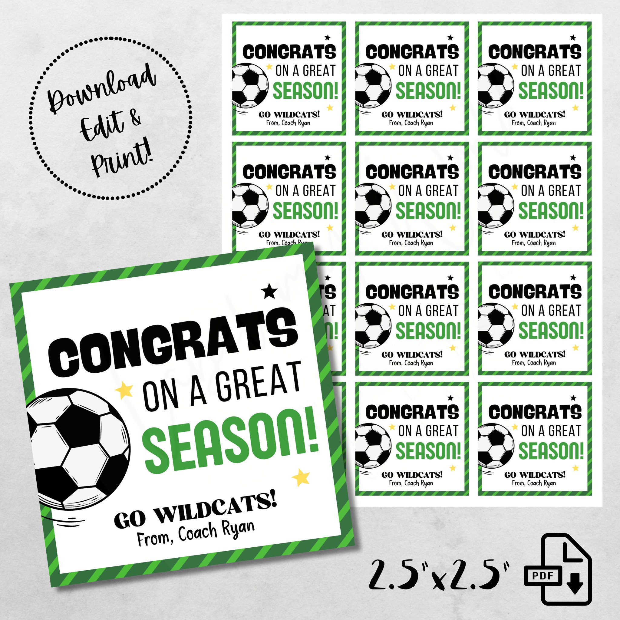 Congrats on a Great Season Soccer Team Gift Tag Printable/customized ...