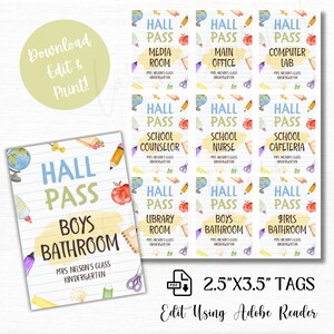 Printable Classroom Hall Pass Cards, Editable Hall Passes for Teacher ...