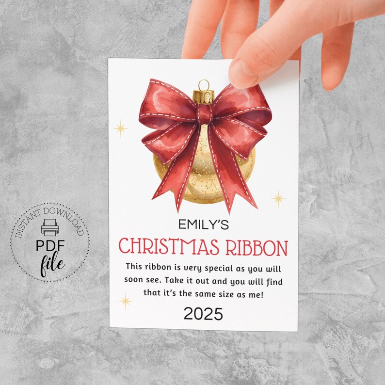 Printable Ribbon Height Keepsake Christmas Ornament Gift Tag (PDF + JPG ...