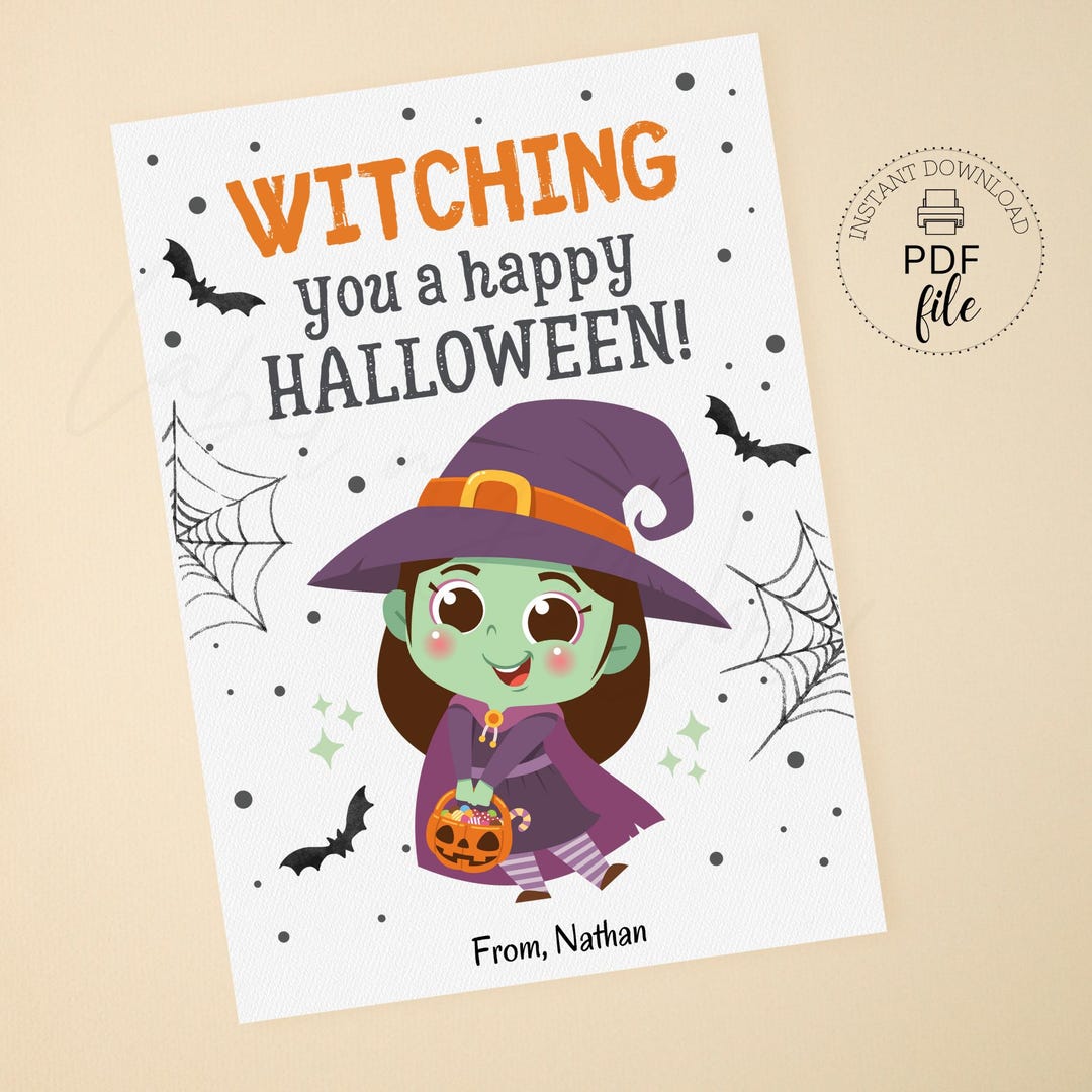 Printable Witching You a Happy Halloween Treat Tag, Personalized ...