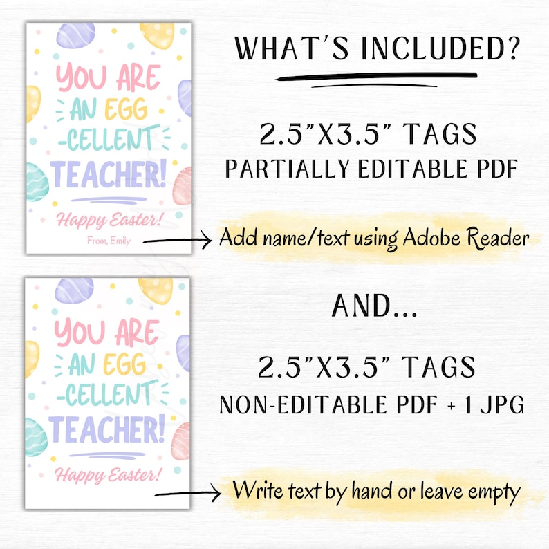 Printable You Are an Egg-cellent Teacher Gift Tag, Personalized Happy ...