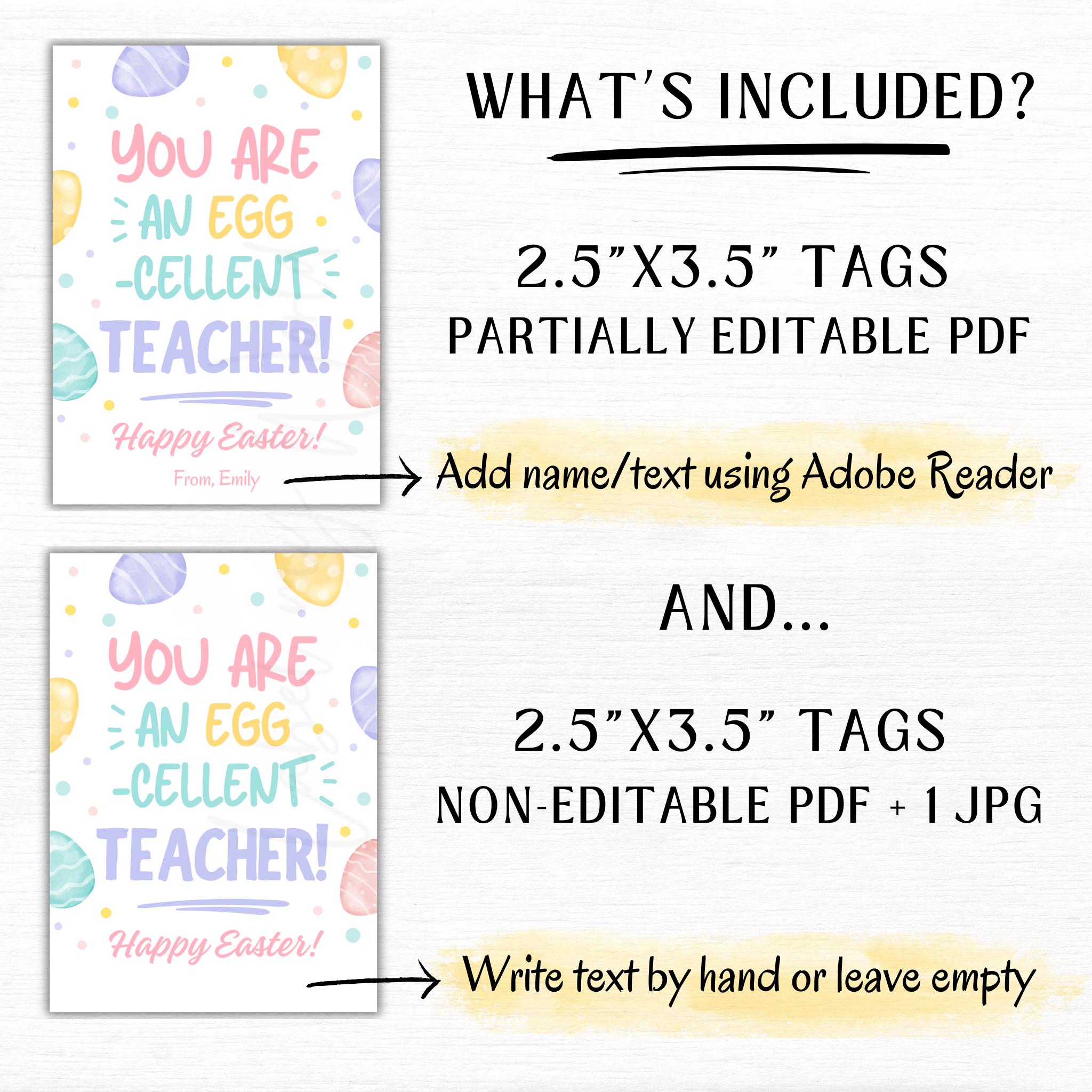Printable You Are an Egg-cellent Teacher Gift Tag, Personalized Happy ...