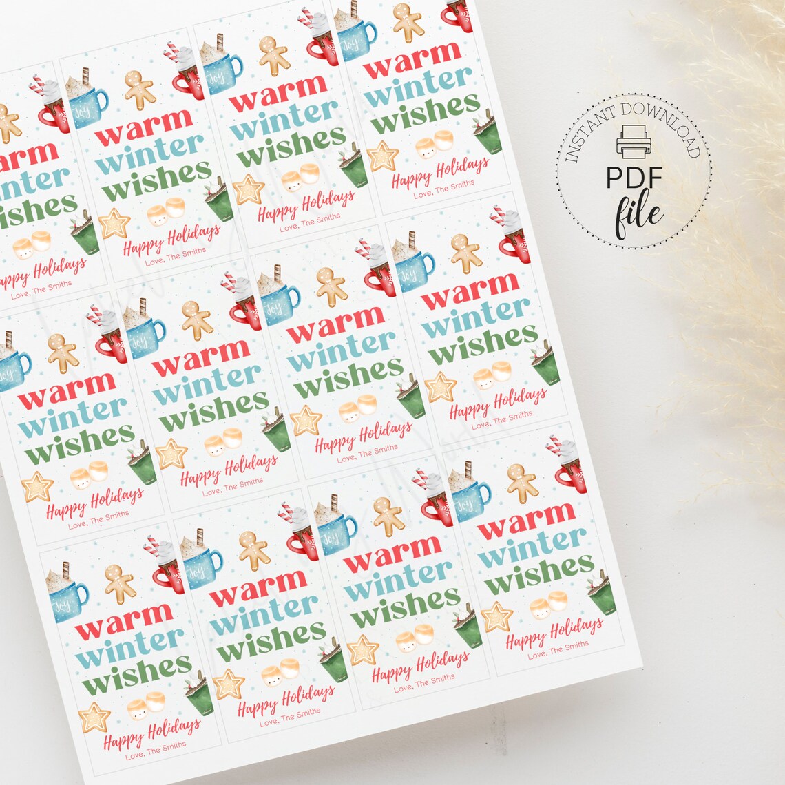 Warm Winter Wishes Gift Tag | Printable Christmas Hot Cocoa/coffee Tags ...