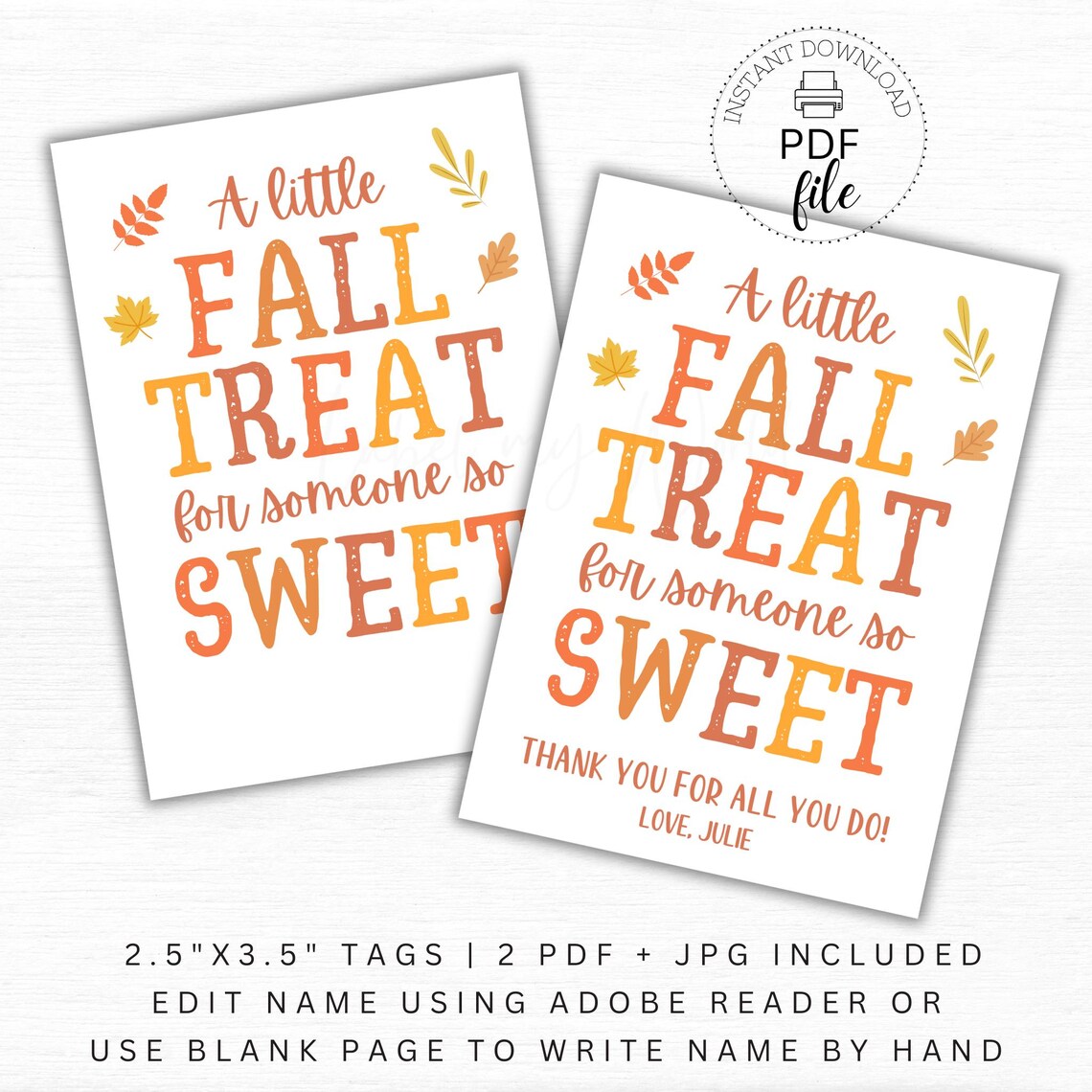 Fall Appreciation Favor Tag, A Little Fall Treat for Someone so Sweet ...
