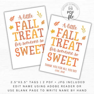Fall Appreciation Favor Tag, A Little Fall Treat for Someone so Sweet ...