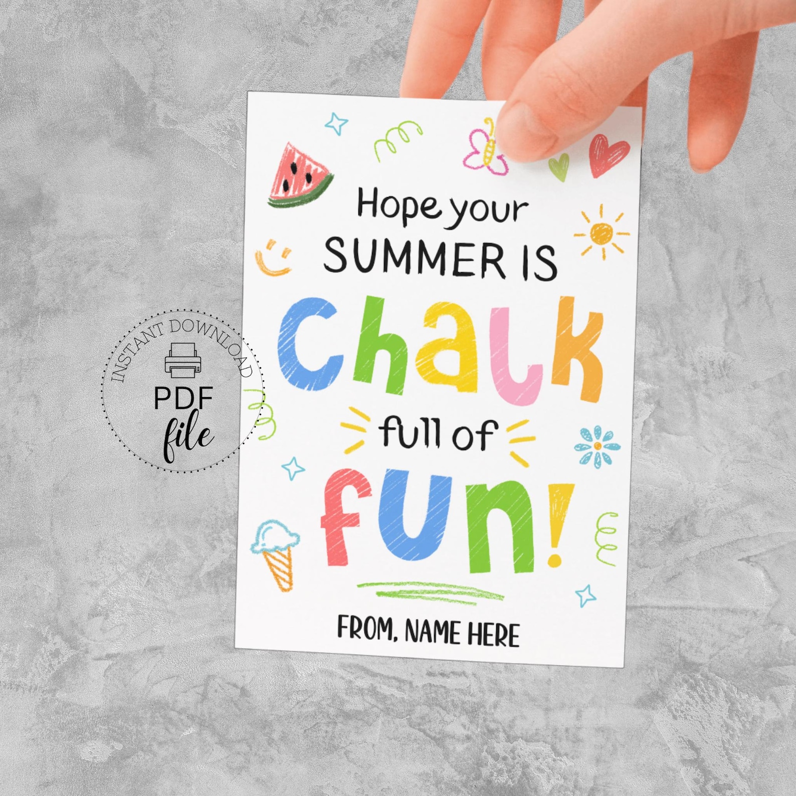 Printable Chalk Summer Gift Tag, Hope Your Summer is Chalk Full of Fun ...