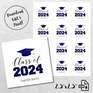 Graduation Dark Blue/navy Grad Cap Gift Tag | Personalized Class of ...