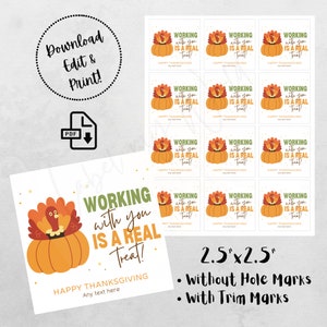 Thanksgiving Appreciation Treat Tag | Printable Working With You is a ...