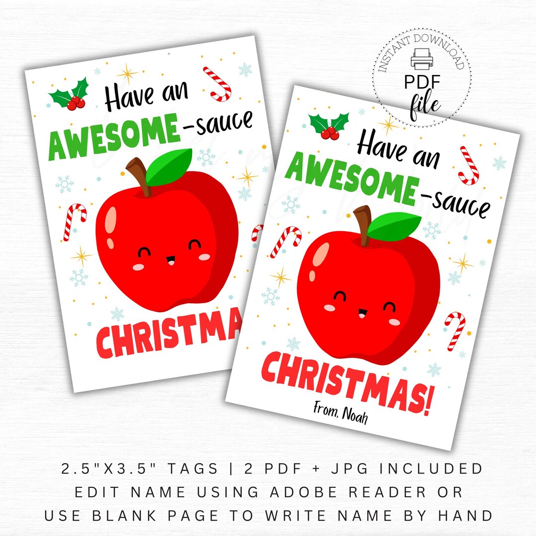 Applesauce Holiday Treat Tag, Awesome Sauce Christmas Squeeze Pouch ...