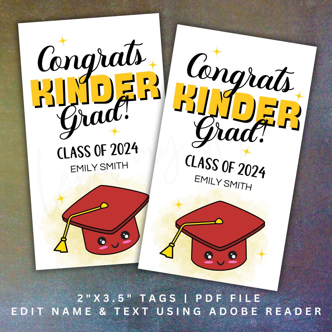 Printable Congrats Kinder Grad Tags, Personalized Class of 20XX ...