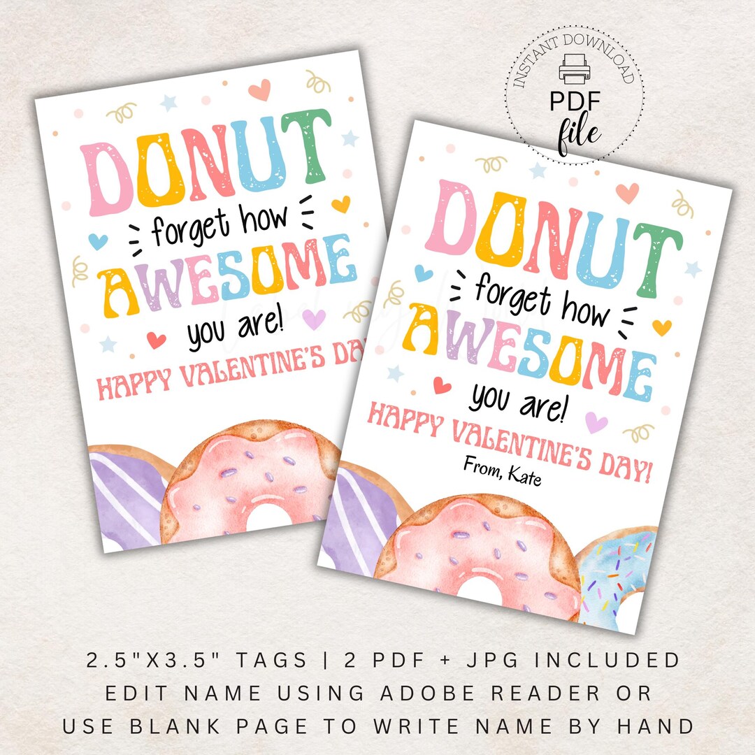 Printable Valentine Donut Gift Tag, Personalized Donut Forget How ...