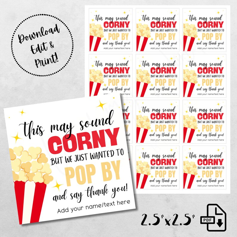 Popcorn Appreciation Gift Tag Printable This May Sound Corny Thank You ...