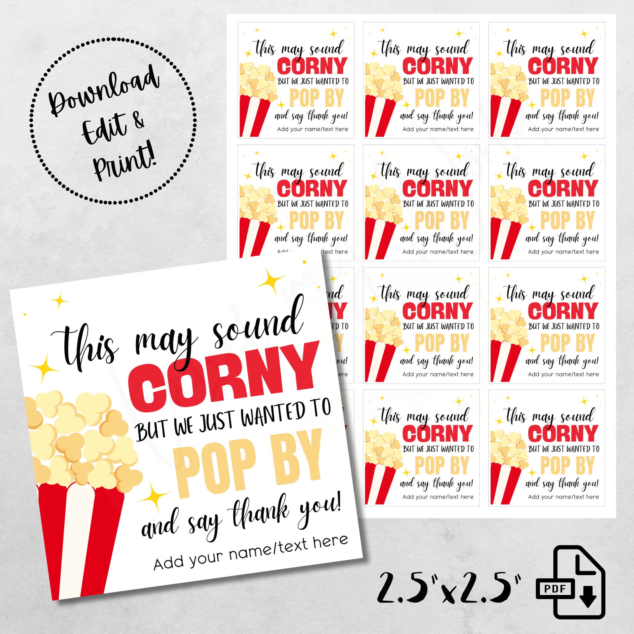 Popcorn Appreciation Gift Tag | Printable This May Sound Corny Thank ...
