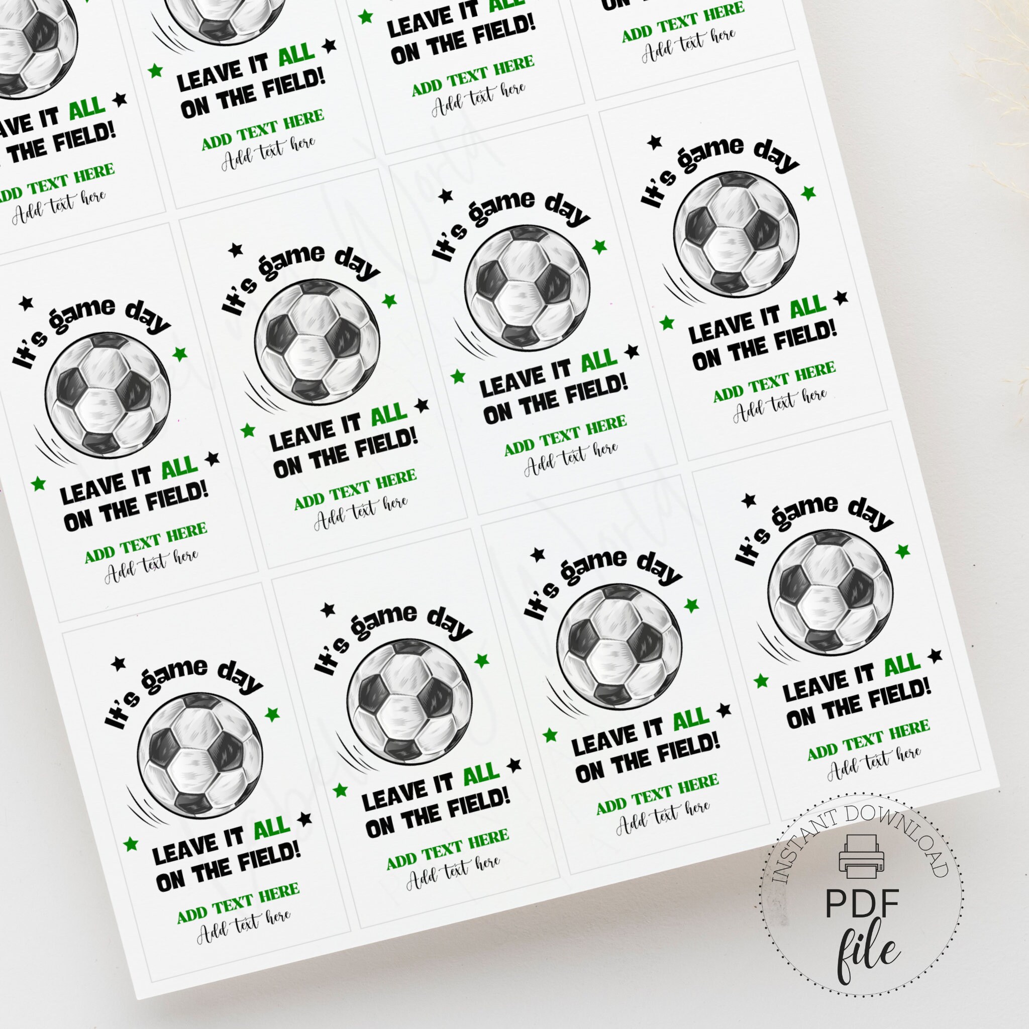 Printable Soccer Game Day Gift Tags Personalized Soccer Team Good Luck ...
