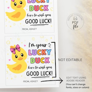Printable I'm Your Lucky Duck Here to Wish You Good Luck Personalized 2 ...