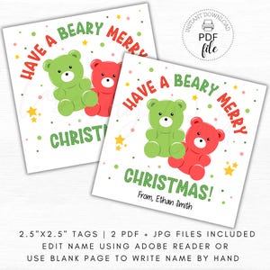 Printable Gummy Bear Tag, Have a Beary Merry Christmas Personalized 2 ...