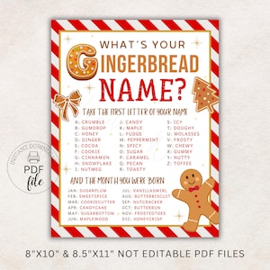 Printable What's Your Gingerbread Name Game, Christmas Game Sign 8"x10 ...