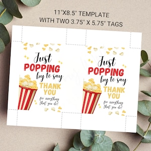 Printable Just Popping by to Say Thank You Popcorn Bag Tag | Thanks for ...