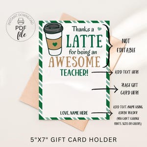 Printable Coffee Gift Card Holder Template, Personalized Thanks a Latte ...