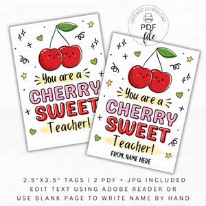 Printable Teacher Appreciation Fruit Gift Tag, You're a Cherry Sweet ...