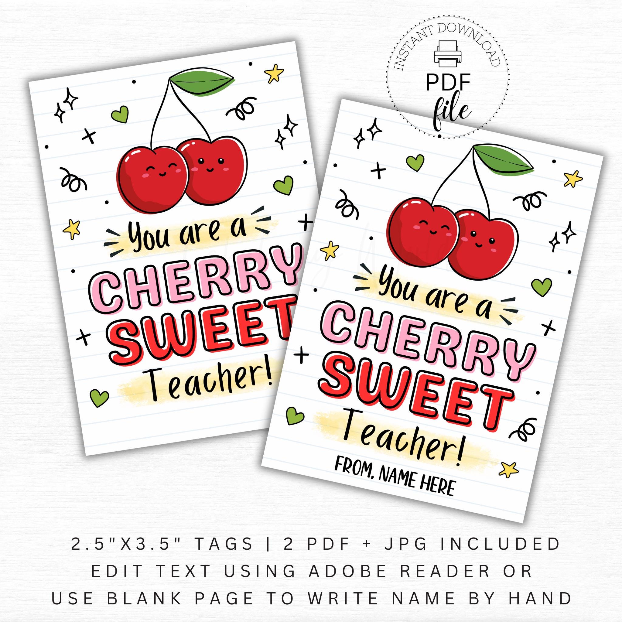 Printable Teacher Appreciation Fruit Gift Tag, You're a Cherry Sweet ...