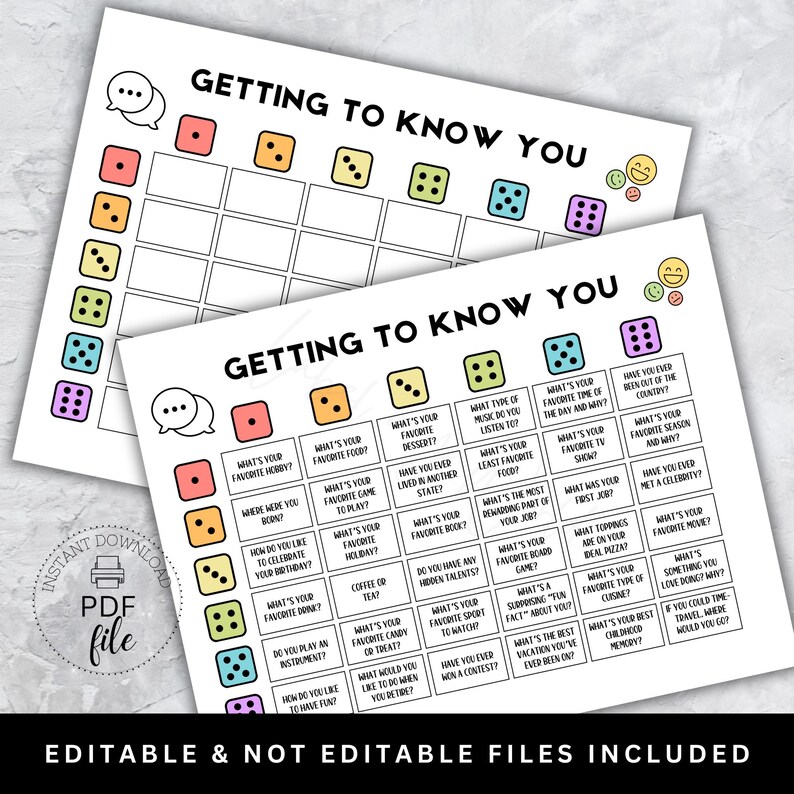 Getting to Know You Icebreaker Dice Game, Roll and Tell Game Template ...