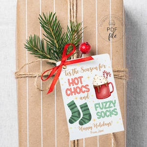 Printable Hot Cocoa & Holiday Socks Gift Tag, Personalized 'tis the ...