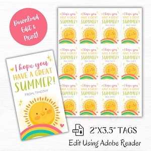 I Hope You Have A Great Summer Printable Tag, Personalized Last Day of ...