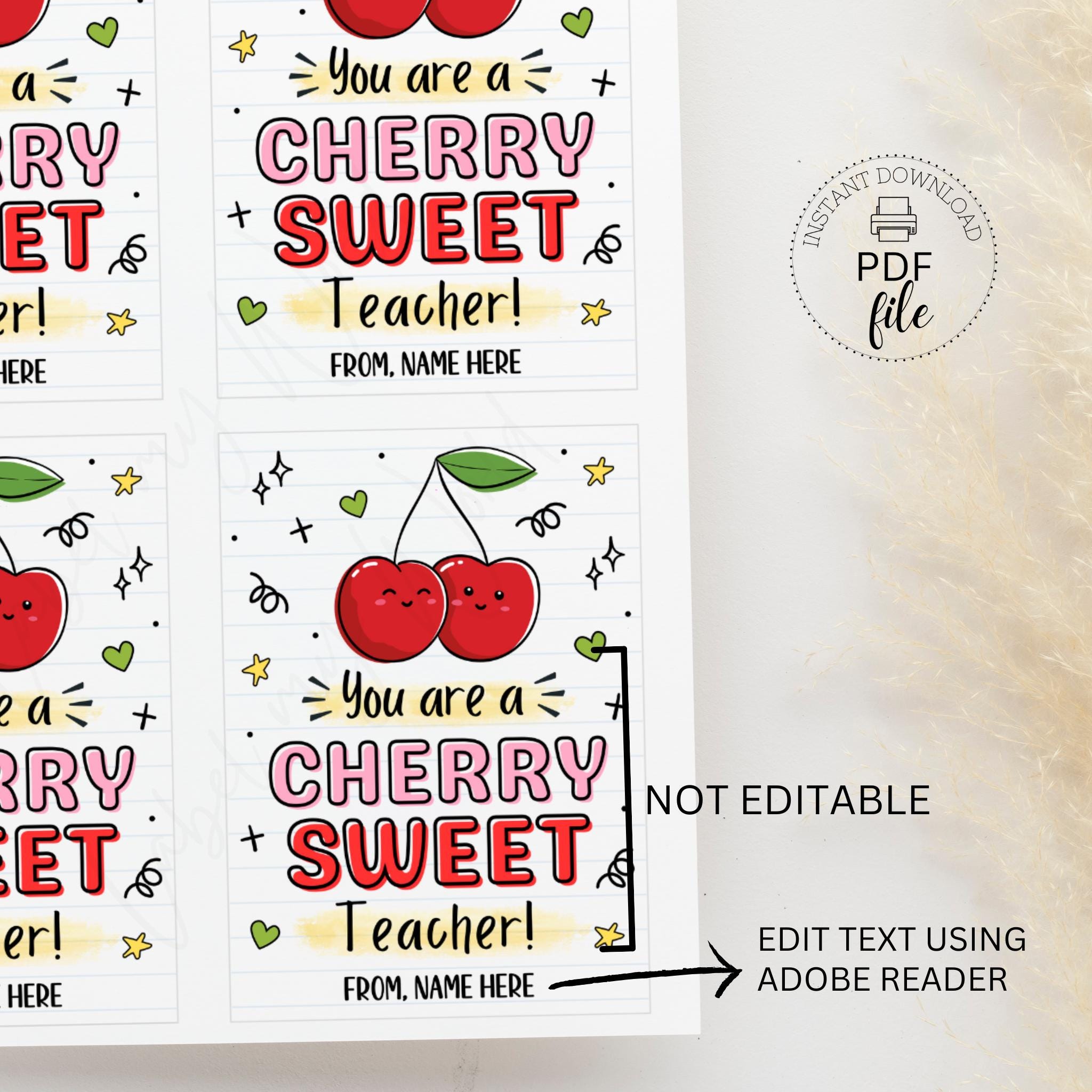 Printable Teacher Appreciation Fruit Gift Tag, You're a Cherry Sweet ...