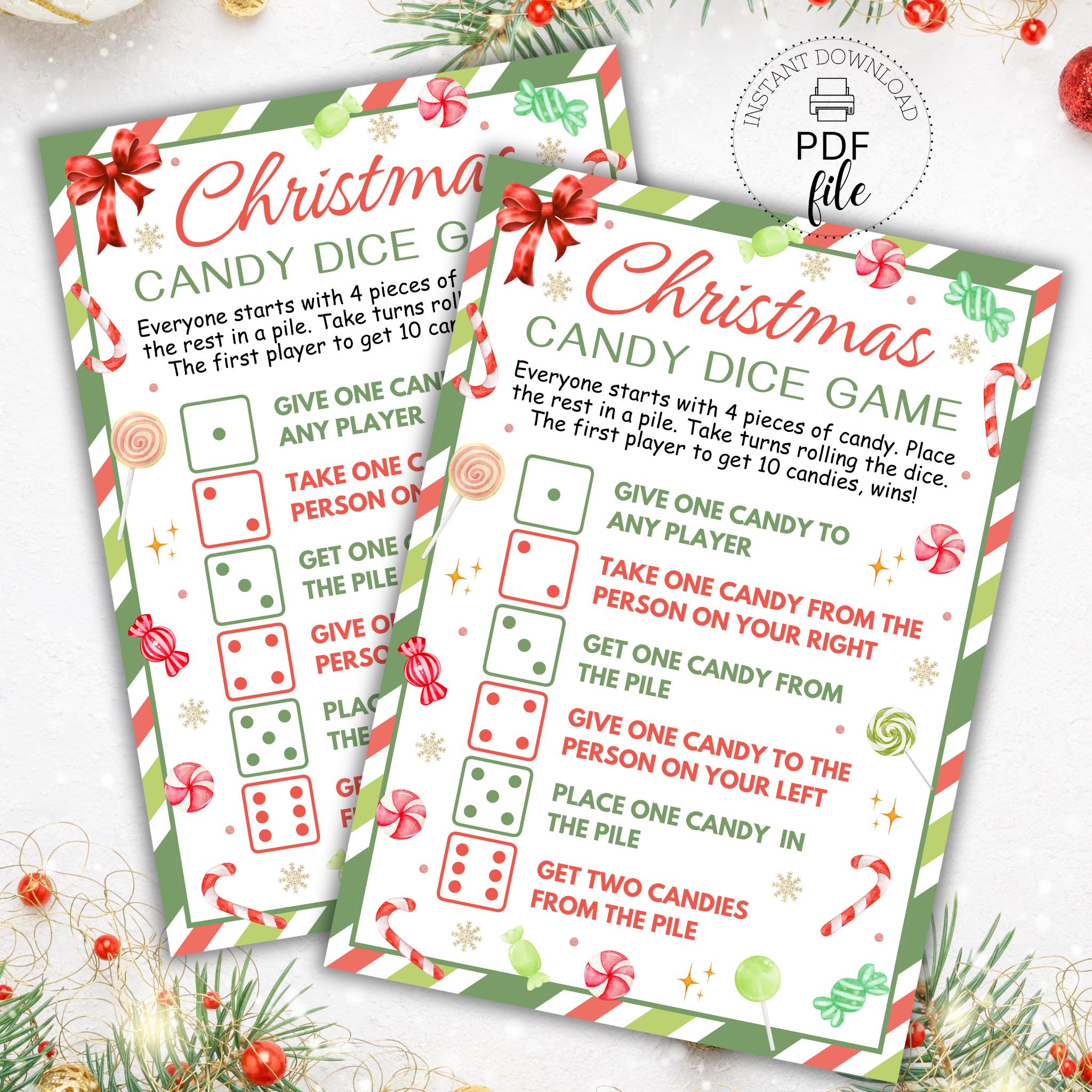 Printable Christmas Candy Dice Game for Kids, Christmas Party Roll the ...