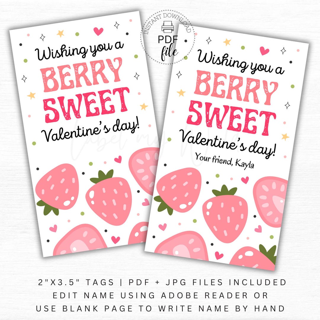 Printable Wishing You a Berry Sweet Valentine's Day Gift Tag ...
