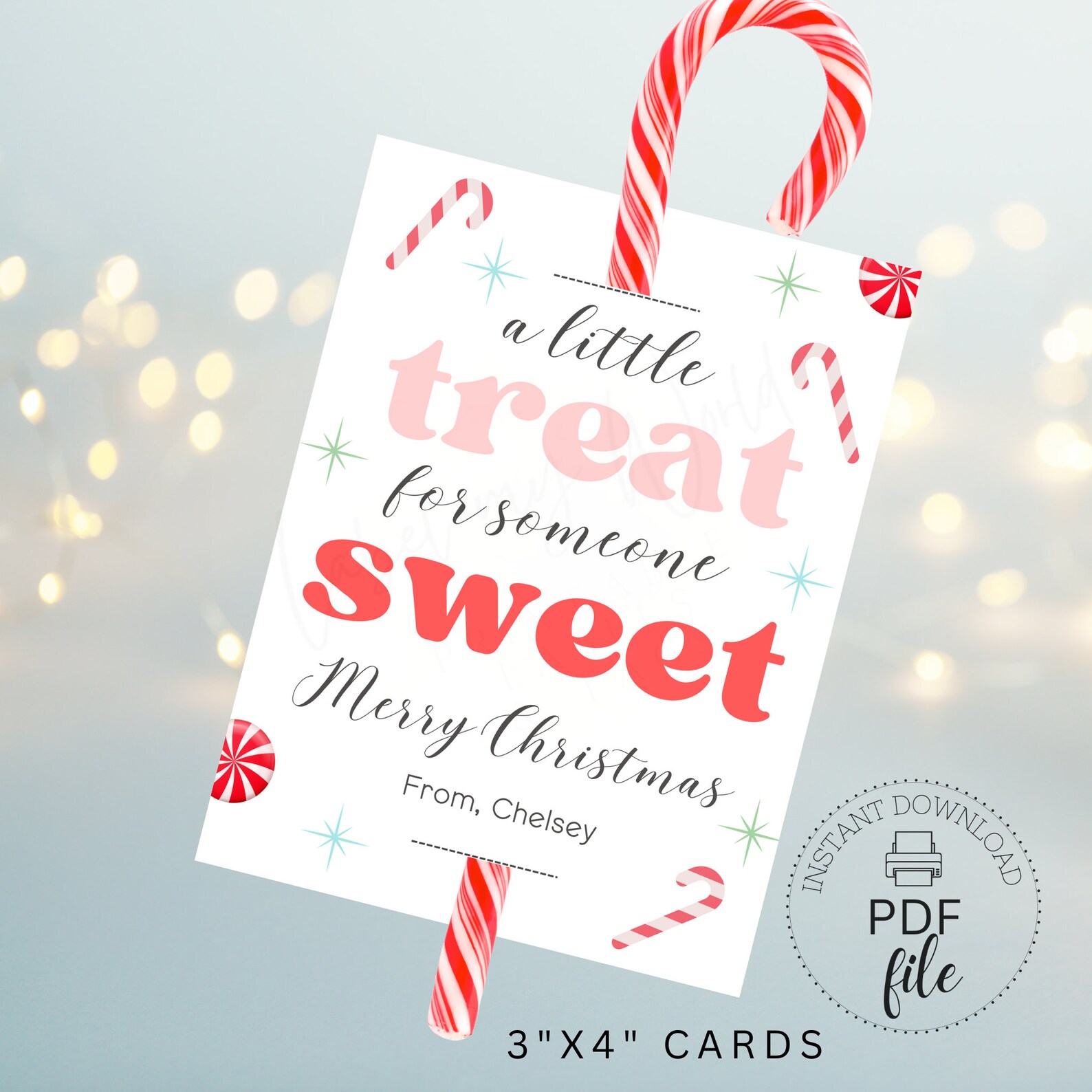 Christmas Candy Cane Holder Template, Printable Personalized Holiday ...