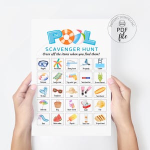 Printable Swimming Pool Scavenger Hunt, Outdoor Treasure Hunt for Kids ...