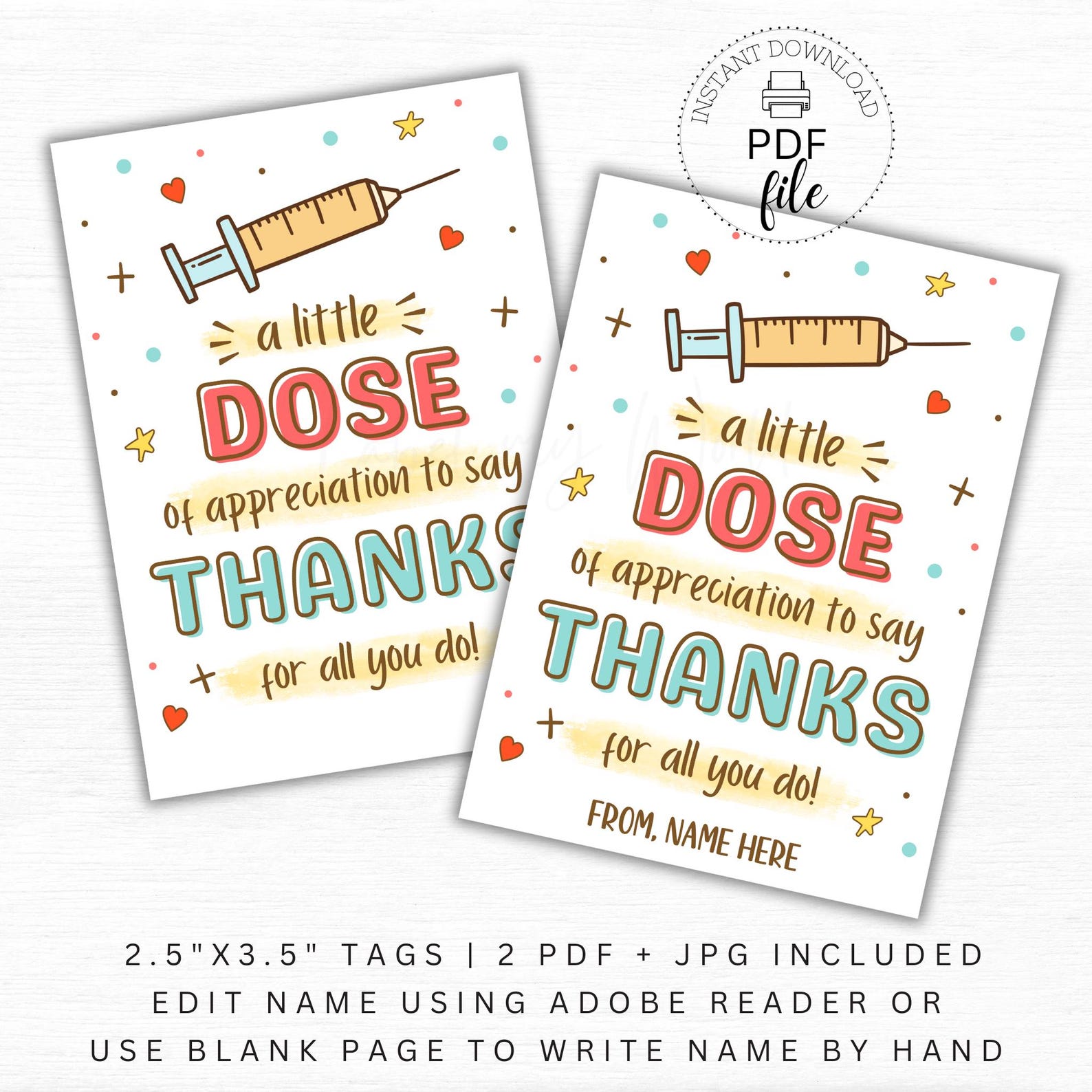 Printable a Little Dose of Appreciation Gift Tag, Happy Nurse ...