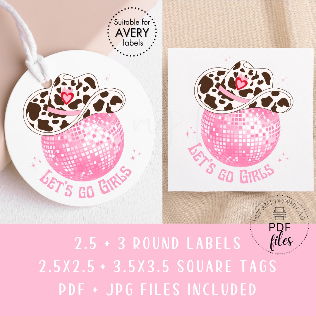 Printable Let's Go Girls Pink Cowgirl Disco Tags & Labels, Hangover Kit ...