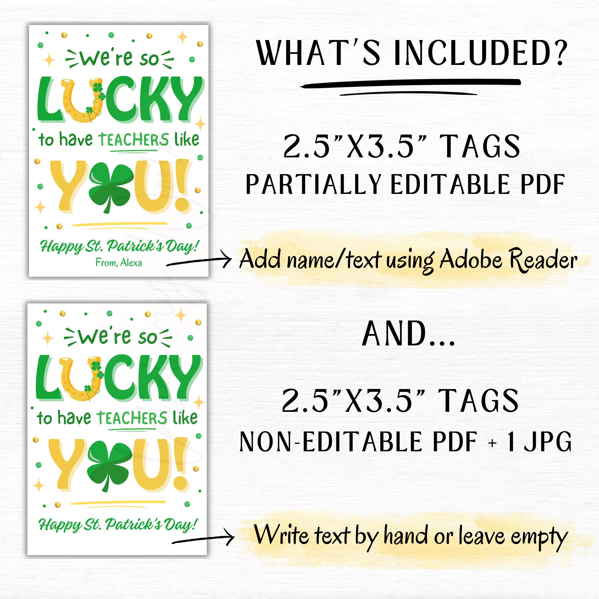 Printable St. Patrick's Day Teacher Appreciation Gift Tag, so Lucky to ...