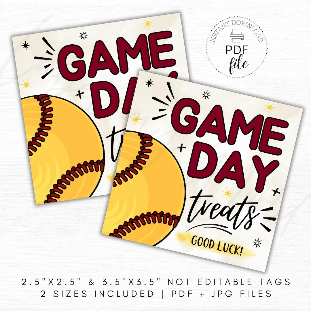 Printable Softball Game Day Tags, Game Day Treats Good Luck Gift Tag ...