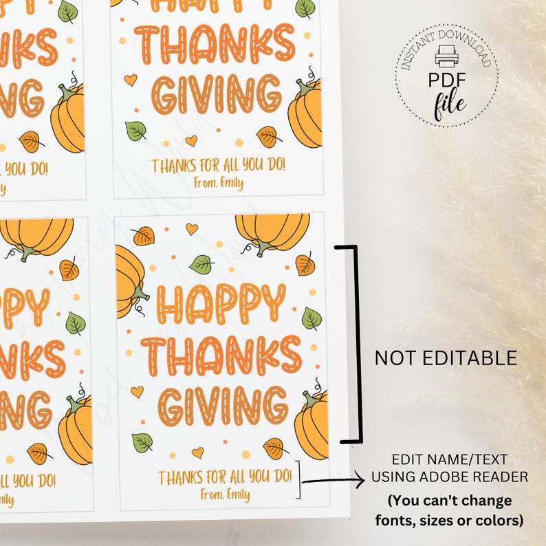 Printable Happy Thanksgiving Gift Tag, Personalized Fall Appreciation ...