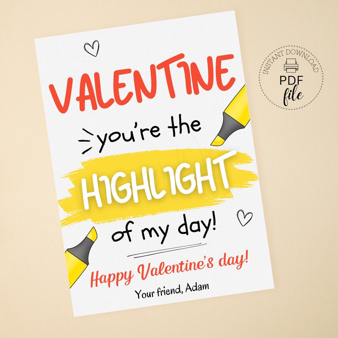Printable Valentine Highlighter Gift Tags, Personalized You're the ...