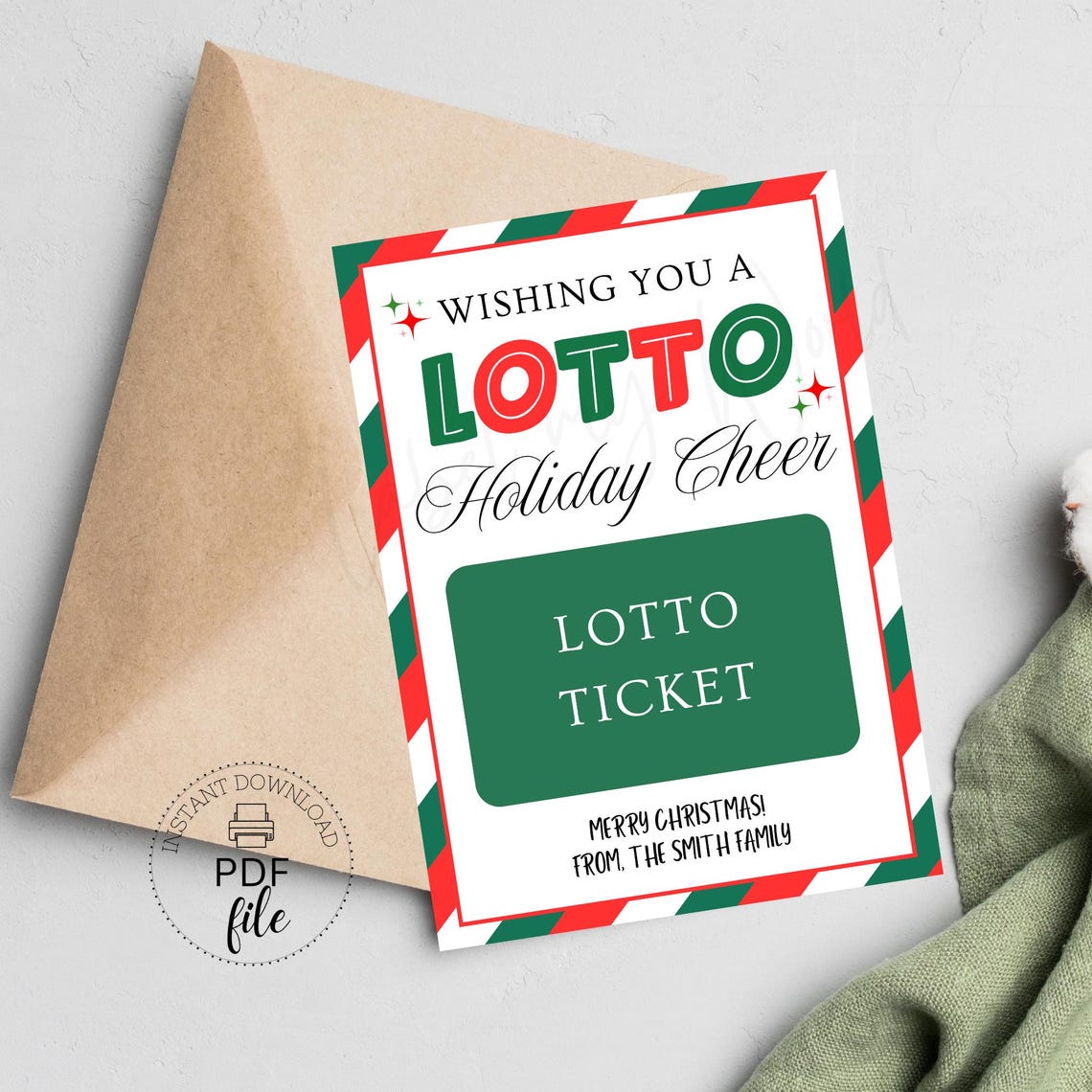 Printable Christmas Lottery Ticket Holder, Wishing You a LOTTO Holiday ...