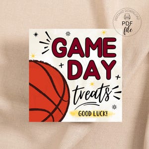 Printable Basketball Game Day Tag, Game Day Treats Good Luck Gift Tag ...