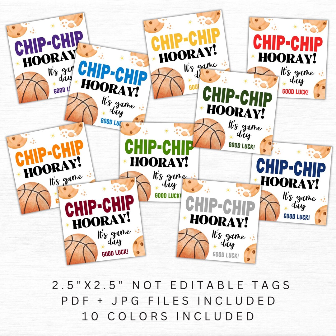 Basketball Chip Chip Hooray It's Game Day Good Luck Gift Tags ...