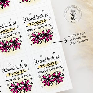 Printable Good Luck at Tryouts Dance/gymnastics/cheer Team Treat Tag ...