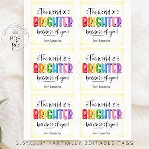 Printable Candle Gift Tag, the World is Brighter Because of You ...